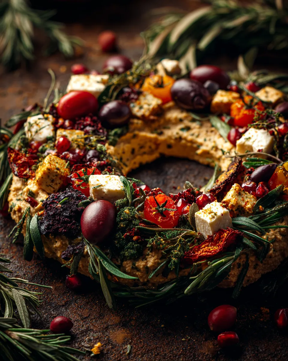 Christmas Hummus Wreath That Delights with 7 Festive Flavors